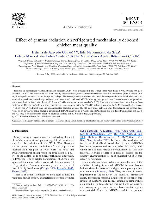 (PDF) Effect of gamma radiation on refrigerated mechanically deboned ...