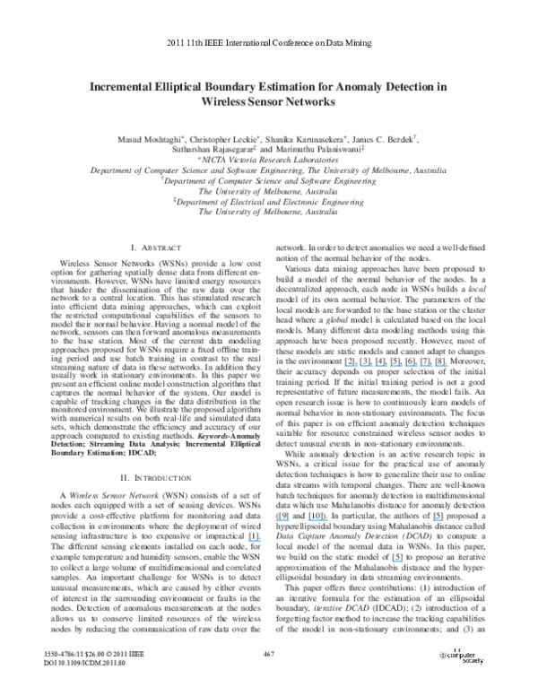 (PDF) Incremental Elliptical Boundary Estimation for Anomaly Detection in Wireless Sensor Networks