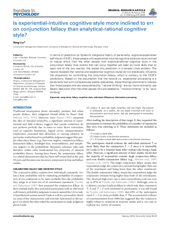 (PDF) Is experiential-intuitive cognitive style more inclined to err on ...