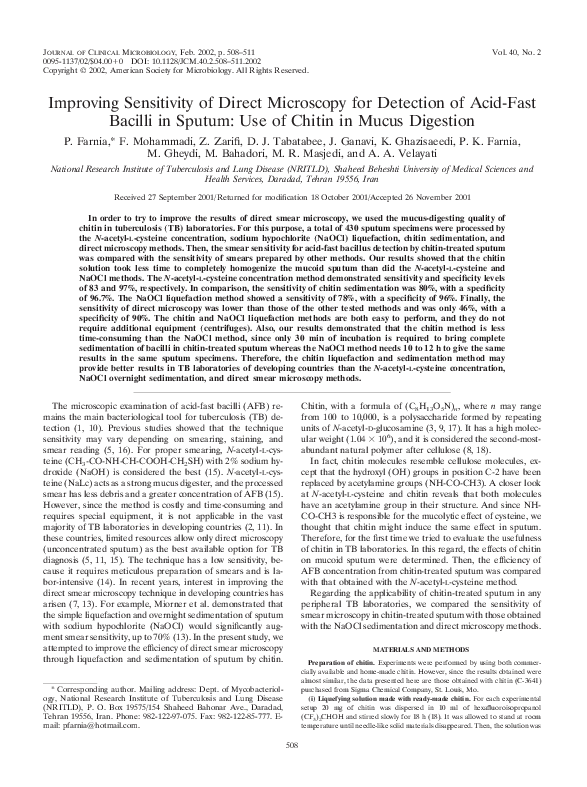 Pdf Improving Sensitivity Of Direct Microscopy For Detection Of Acid Fast Bacilli In Sputum