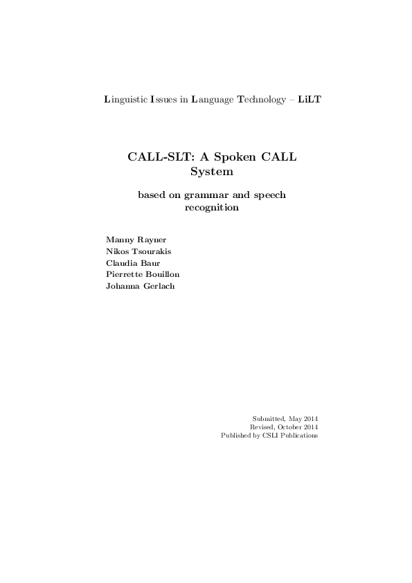 (PDF) CALL-SLT: A Spoken CALL System based on grammar and speech ...