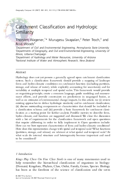 (PDF) Catchment Classification and Hydrologic Similarity