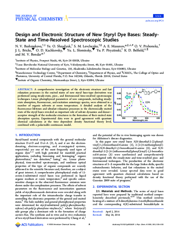(PDF) Design and Electronic Structure of New Styryl Dye Bases: Steady ...