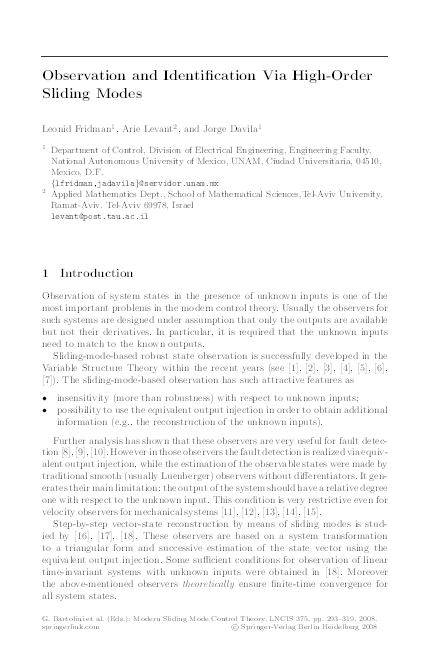 (PDF) Observation and Identification Via High-Order Sliding Modes