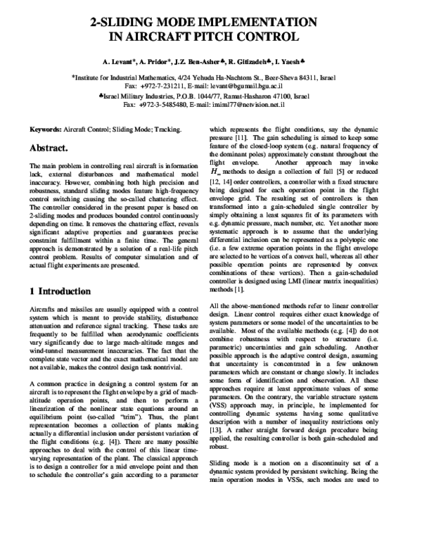 (PDF) 2-sliding mode implementation in aircraft pitch control