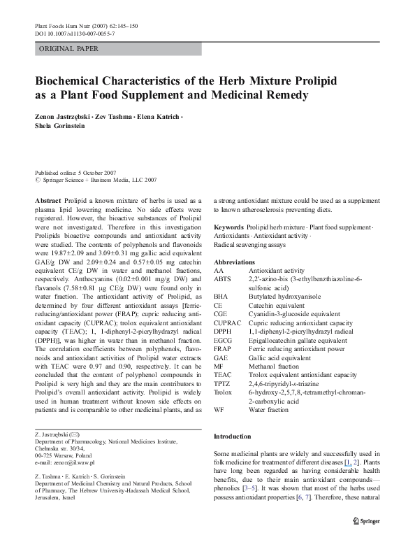 (PDF) Biochemical Characteristics of the Herb Mixture Prolipid as a ...