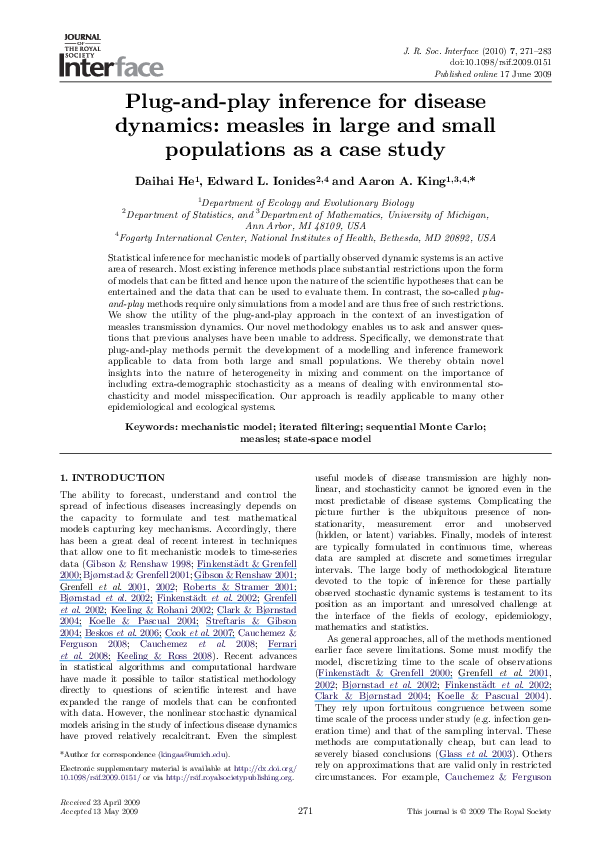 (PDF) Plug-and-play inference for disease dynamics: measles in large ...