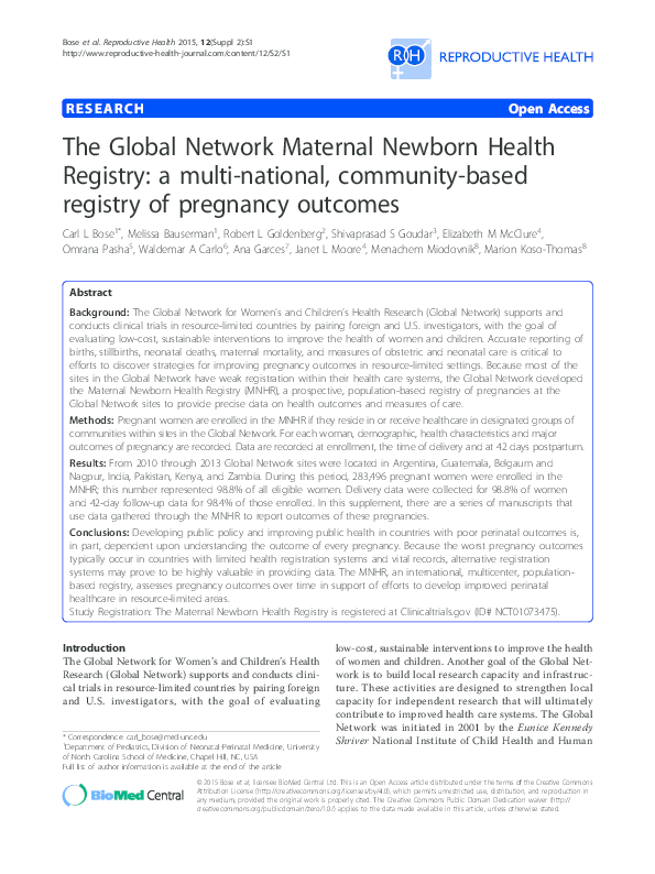 (PDF) The Global Network Maternal Newborn Health Registry: a multi ...