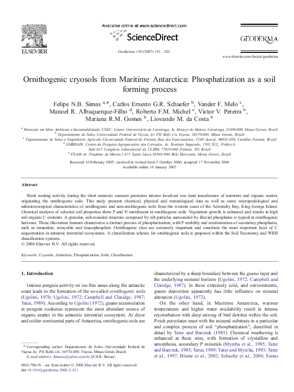 (PDF) Ornithogenic cryosols from Maritime Antarctica: Phosphatization ...