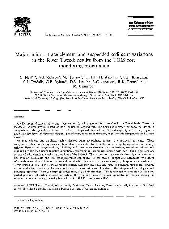 (PDF) Major, minor, trace element and suspended sediment variations in the River Derwent
