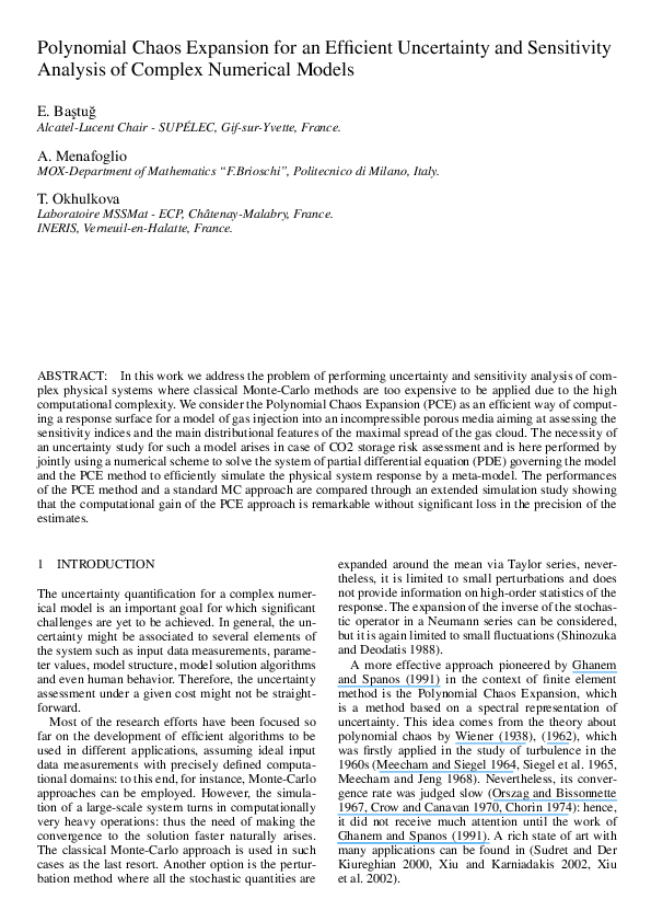 (PDF) Polynomial Chaos Expansion for an efficient uncertainty and sensitivity analysis of ...