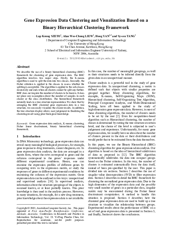 Pdf Gene Expression Data Clustering And Visualization Based On A Binary Hierarchical