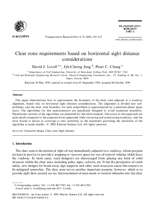 (PDF) Clear zone requirements based on horizontal sight distance ...
