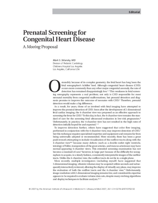 (PDF) Prenatal Screening for Congenital Heart Disease A Moving Proposal
