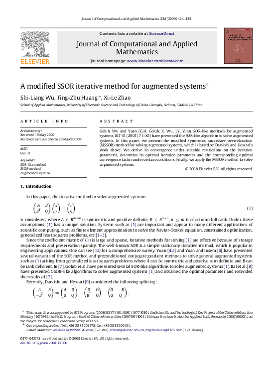 Pdf A Modified Ssor Iterative Method For Augmented Systems