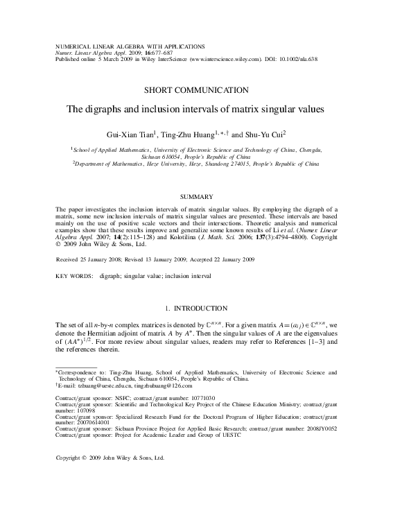 (PDF) The digraphs and inclusion intervals of matrix singular values