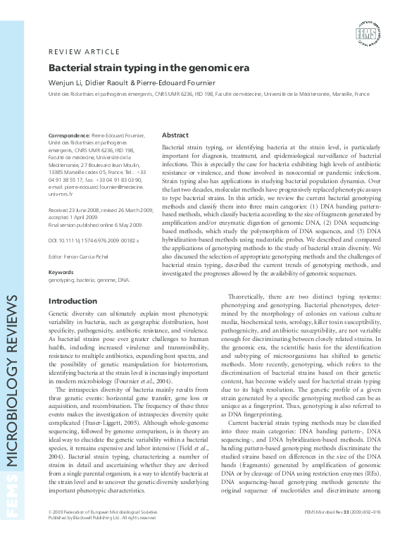(PDF) Bacterial strain typing in the genomic era
