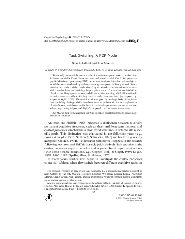 (PDF) Task Switching: A PDP Model | Tim Shallice - Academia.edu