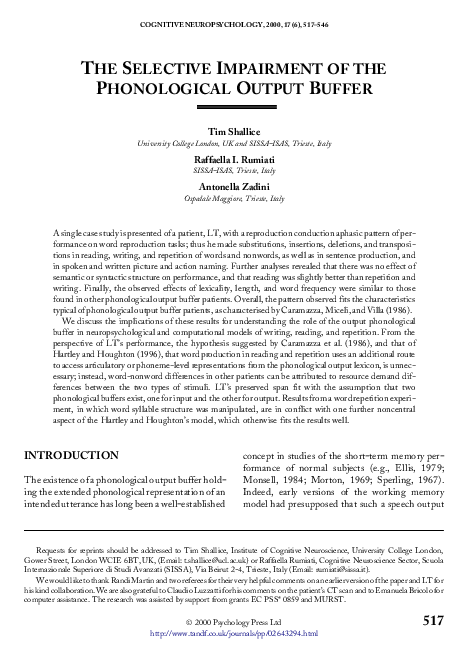 (PDF) THE SELECTIVE IMPAIRMENT OF THE PHONOLOGICAL OUTPUT BUFFER