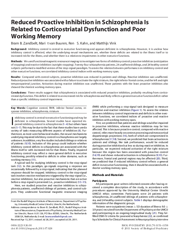 (PDF) Reduced Proactive Inhibition in Schizophrenia Is Related to ...