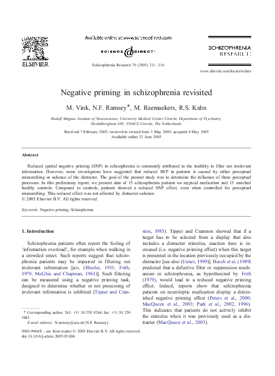 (PDF) Negative priming in schizophrenia revisited