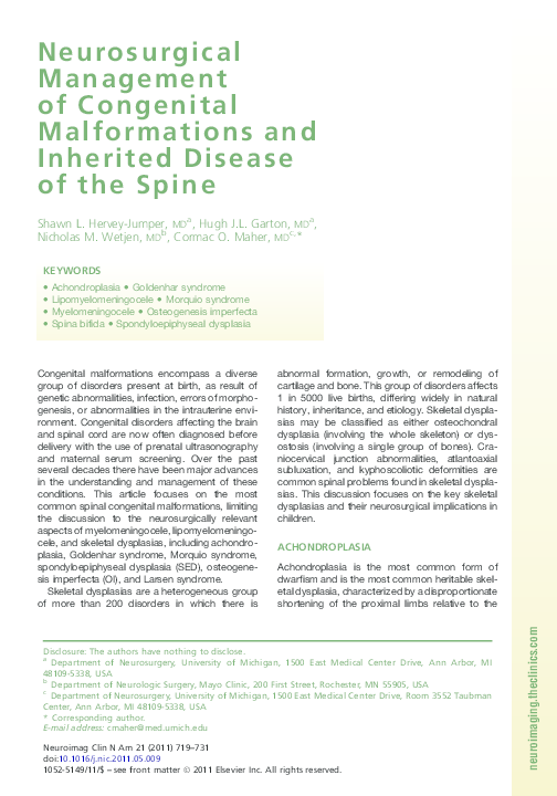 (PDF) Neurosurgical Management of Congenital Malformations and ...
