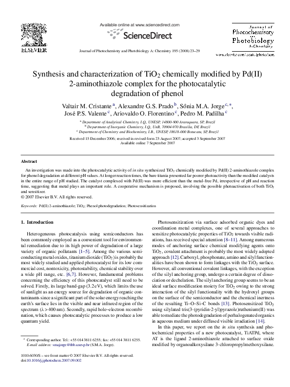 (PDF) Synthesis and characterization of TiO2 chemically modified by Pd ...