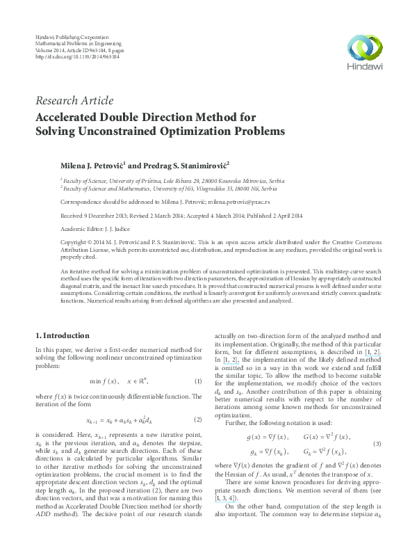 Pdf Accelerated Double Direction Method For Solving Unconstrained
