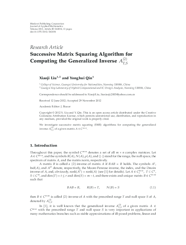 Pdf Successive Matrix Squaring Algorithm For Computing Outer Inverses