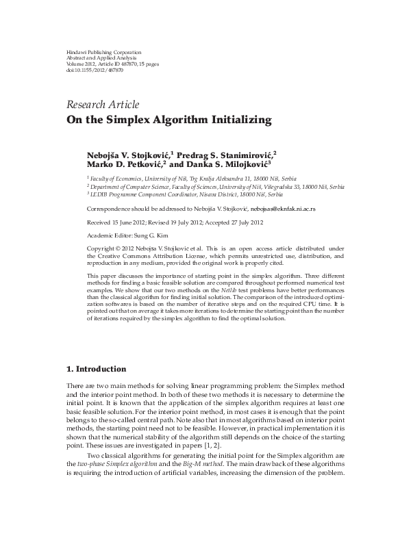 (PDF) On the Simplex Algorithm Initializing