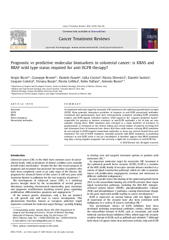 (PDF) Prognostic vs predictive molecular biomarkers in colorectal ...