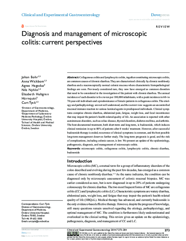 (PDF) Diagnosis and management of microscopic colitis: current perspectives