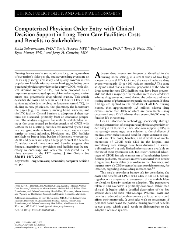 (PDF) Computerized Physician Order Entry with Clinical Decision Support ...