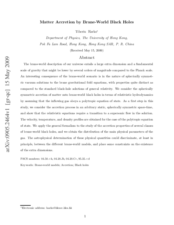 (PDF) Matter Accretion by Brane-World Black Holes