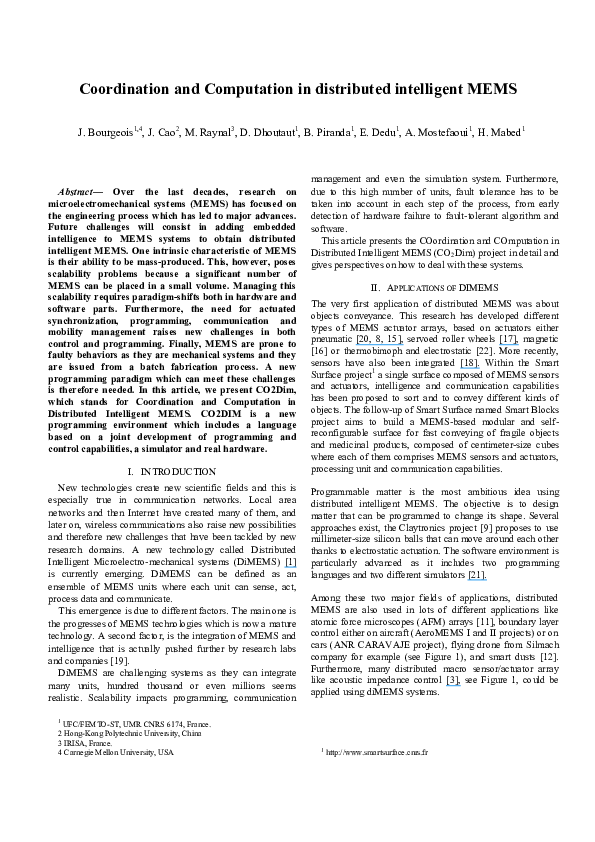 (PDF) Coordination and Computation in Distributed Intelligent MEMS
