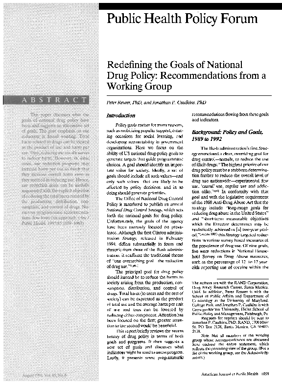(PDF) Redefining the goals of national drug policy: recommendations ...