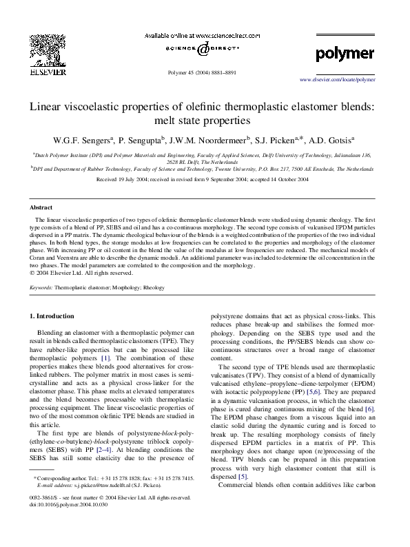 (PDF) Linear viscoelastic properties of olefinic thermoplastic elastomer blends: melt state ...