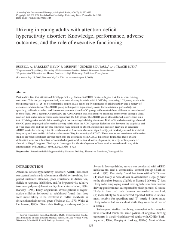 (PDF) Driving in young adults with attention deficit hyperactivity disorder: Knowledge ...