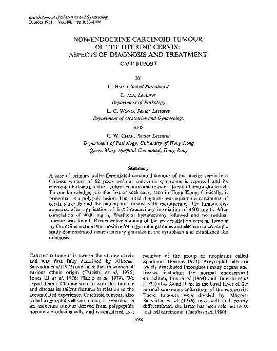 Pdf Non Endocrine Carcinoid Tumour Of The Uterine Cervix Aspects Of Diagnosis And Treatment