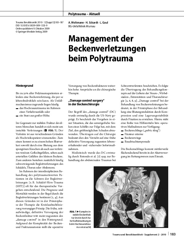 (PDF) Management der Beckenverletzungen beim Polytrauma