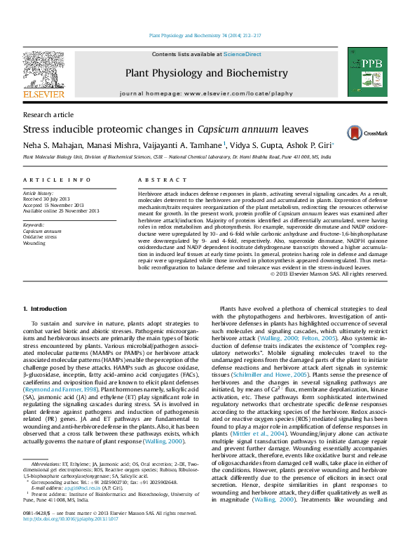 (PDF) Stress inducible proteomic changes in Capsicum annuum leaves