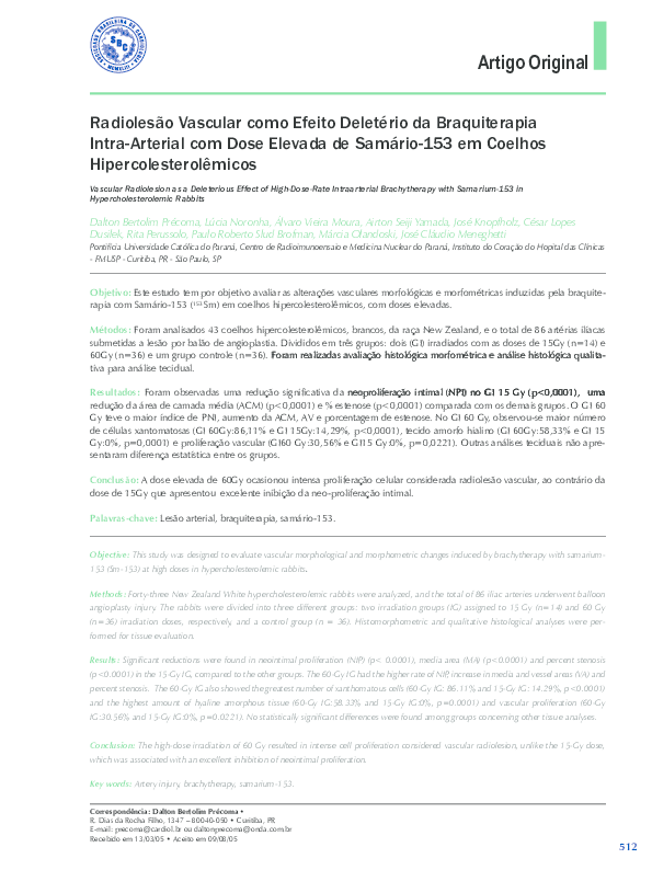 (PDF) Radiolesão vascular como efeito deletério da braquiterapia intra ...