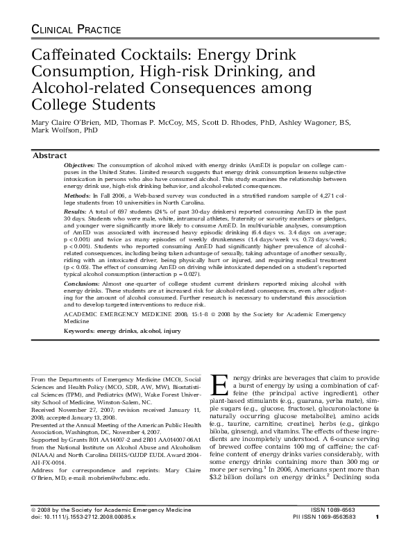 (PDF) Caffeinated Cocktails: Energy Drink Consumption, High-risk Drinking, and Alcohol-related ...