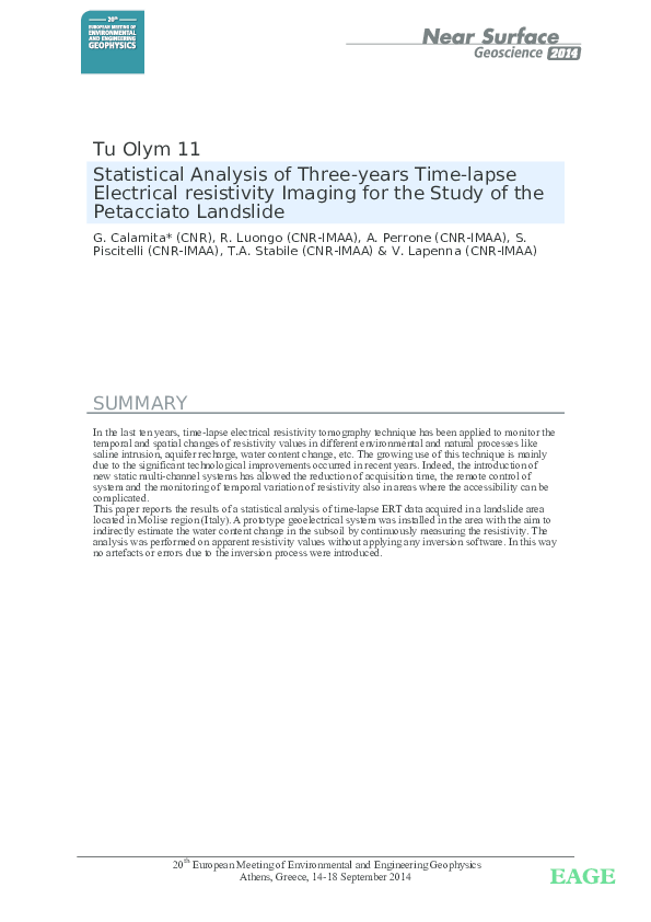(PDF) Statistical Analysis of Three-years Time-lapse Electrical ...