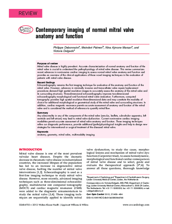 (PDF) Contemporary imaging of normal mitral valve anatomy and function