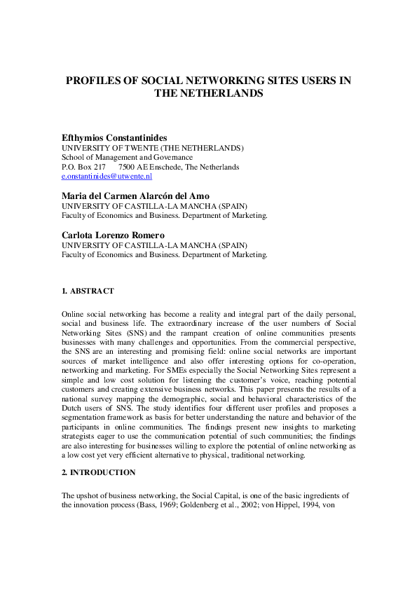 (PDF) Profiles of Social Networking Sites Users in the Netherlands