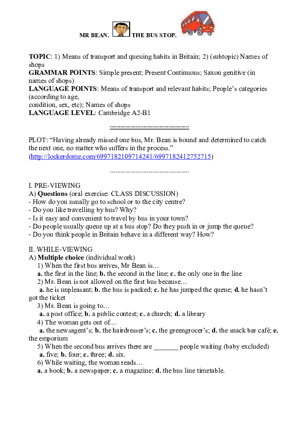 (PDF) Mr. Bean - The Bus Stop - Lesson Plan