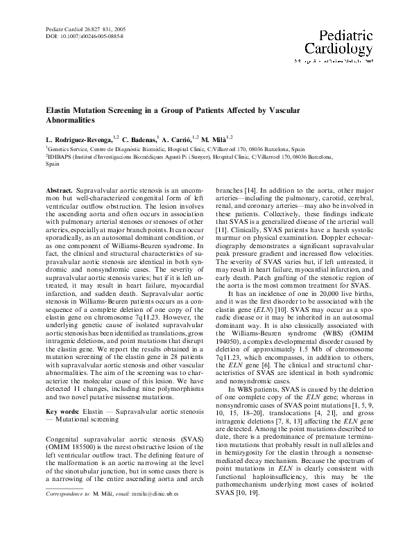 (PDF) Elastin Mutation Screening in a Group of Patients Affected by ...