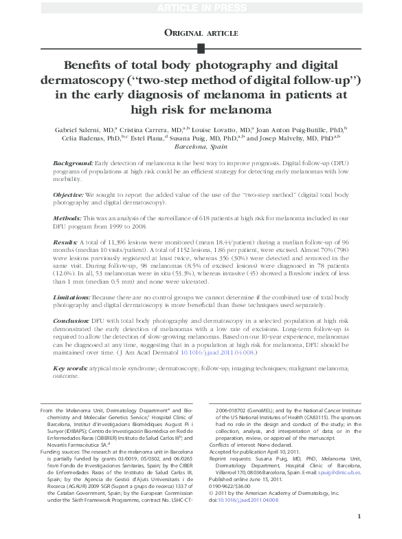 (PDF) Benefits of total body photography and digital dermatoscopy (“two ...