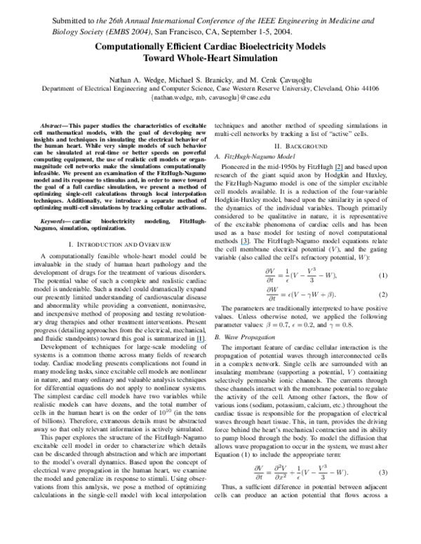 Pdf Computationally Efficient Cardiac Bioelectricity Models Toward Whole Heart Simulation